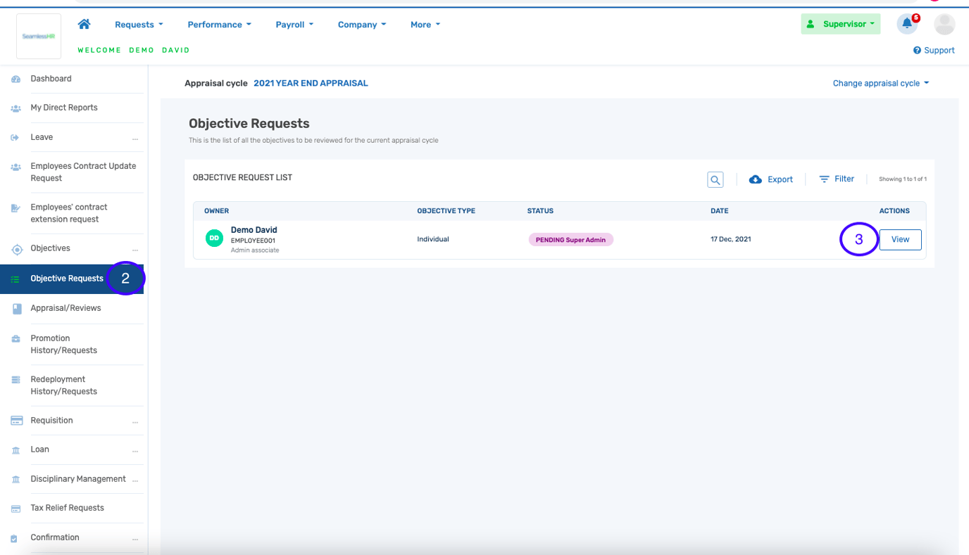 How To Approve Surbodinate's Objective Request As A Supervisor