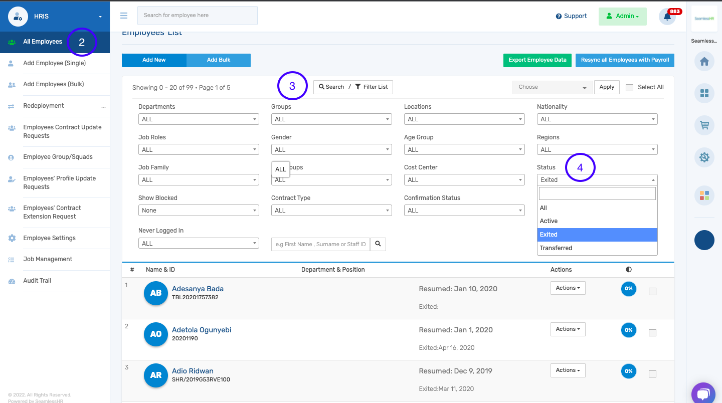 How to view exited employees