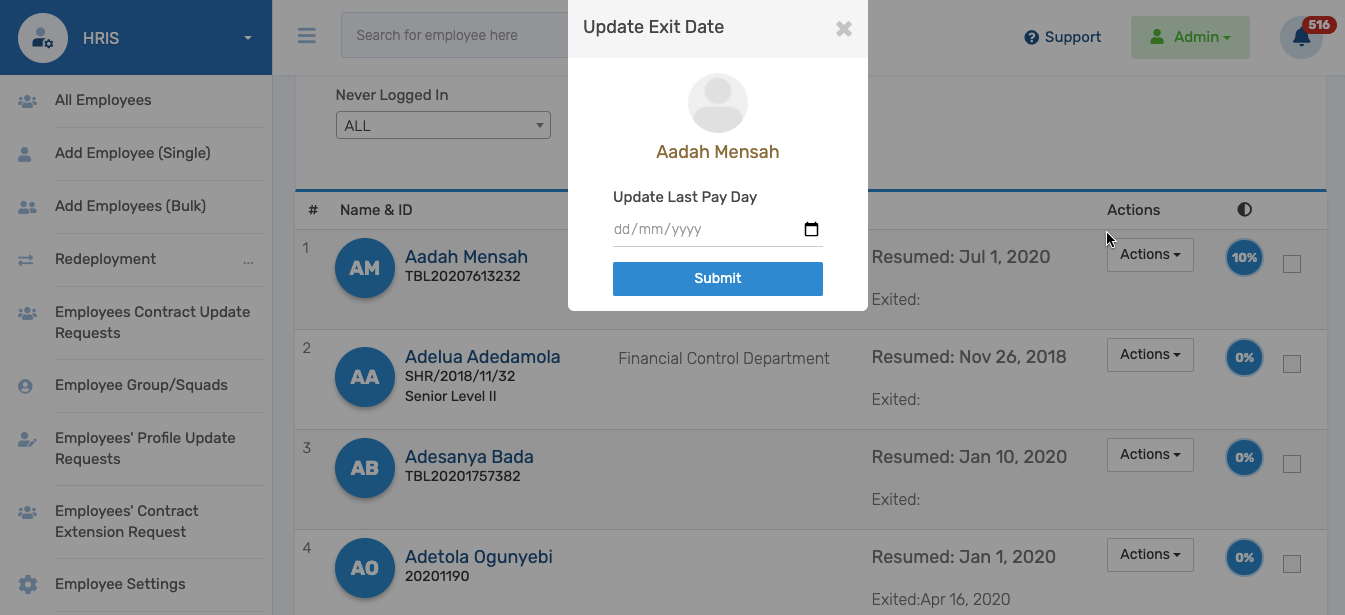 How to update an employee's exit date.