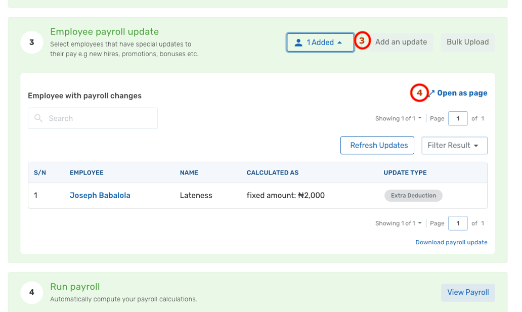 How to Open Payroll Update as a page