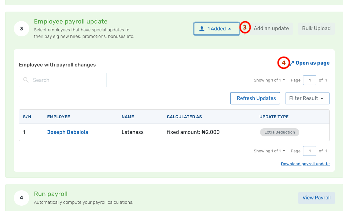 How to Open Payroll Update as a page
