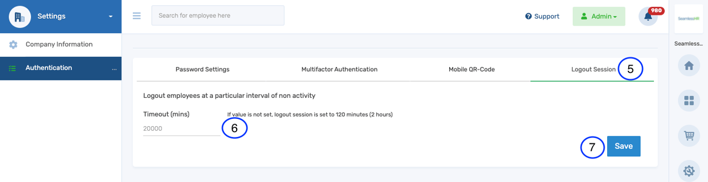How to change the logout session