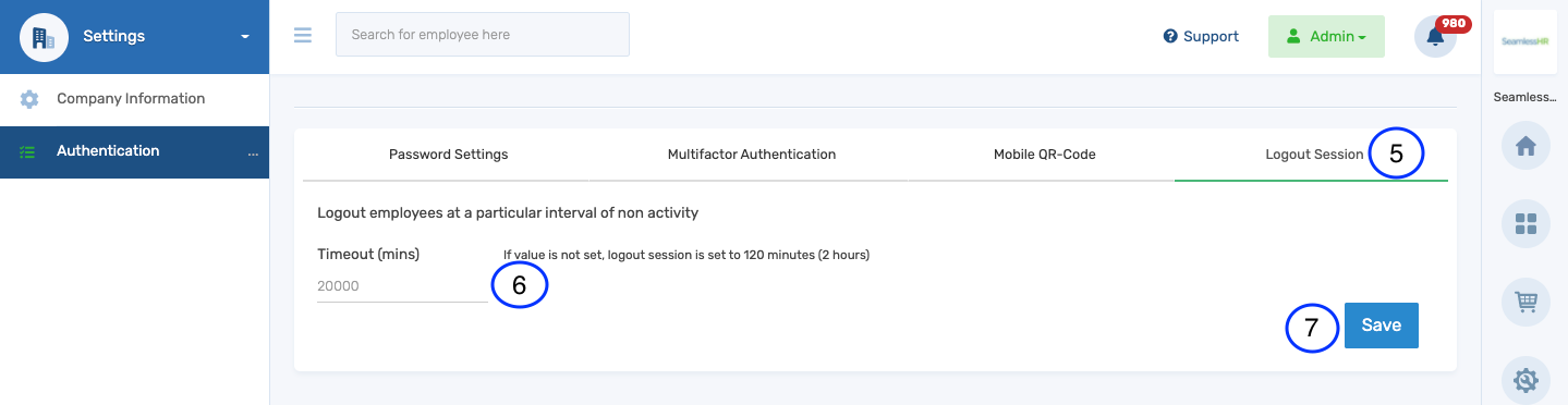 How to change the logout session