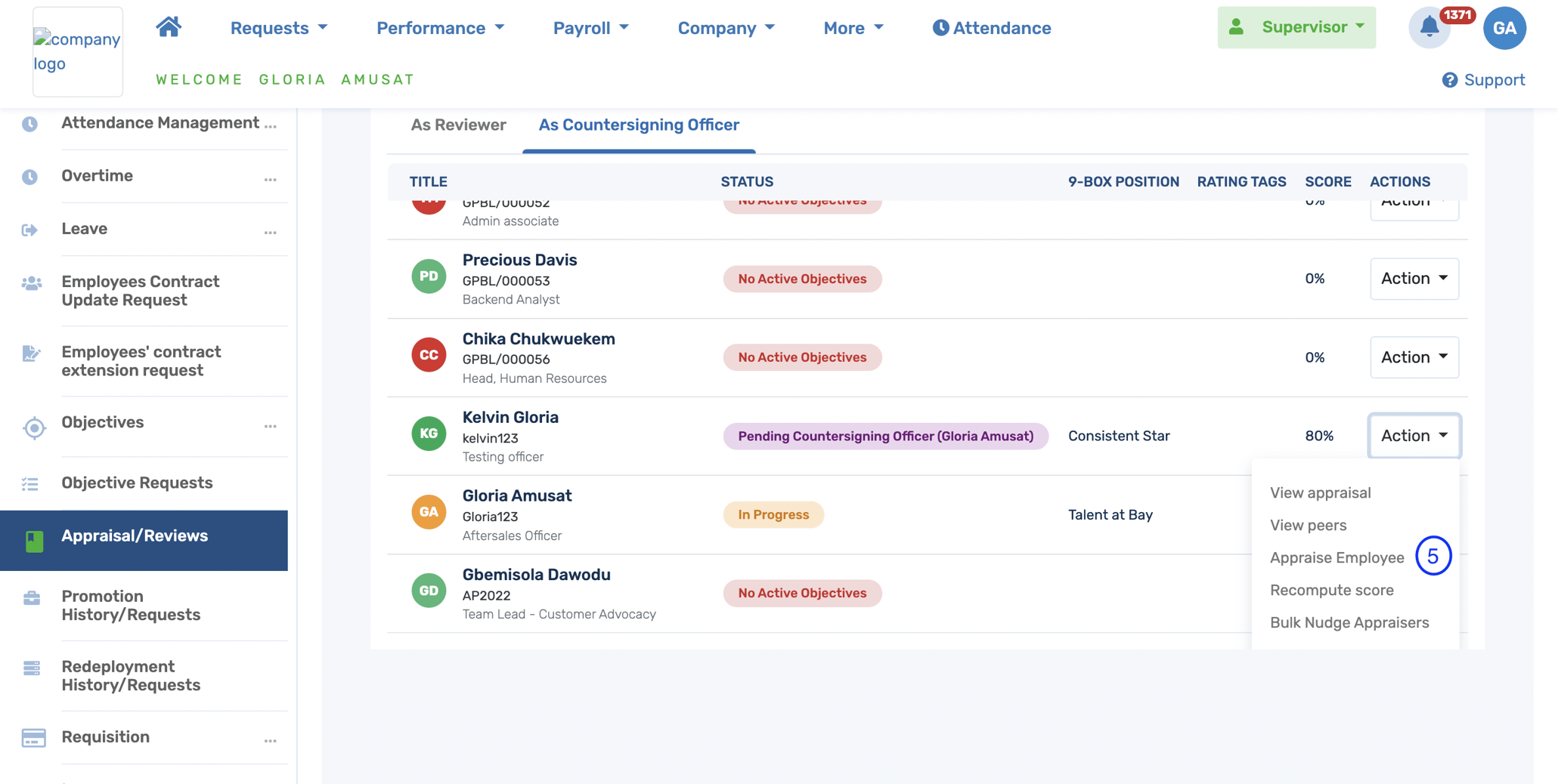 How Countersigning Officers can review an Employee's Appraisal