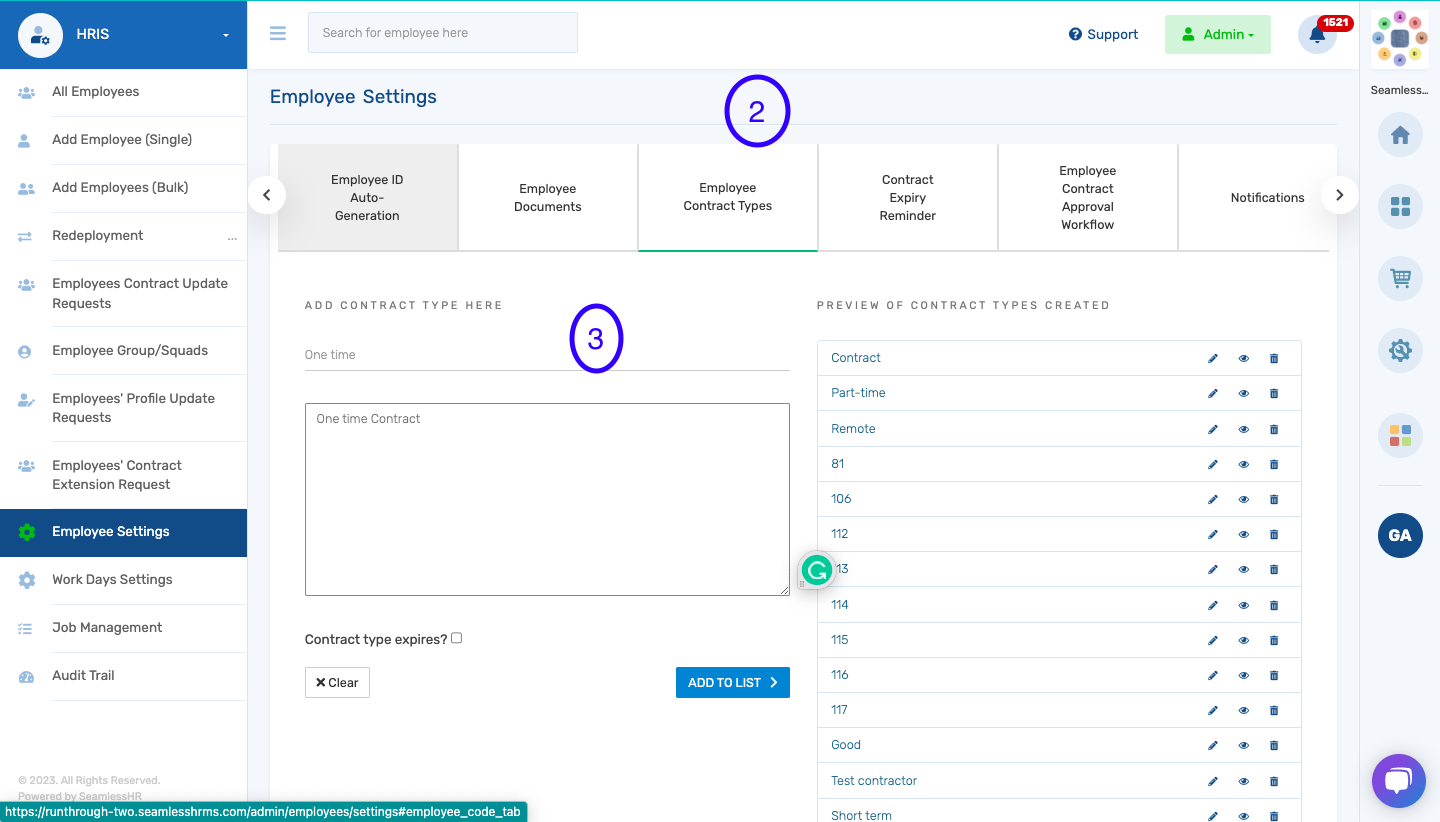 Employee Setting - Contract Types