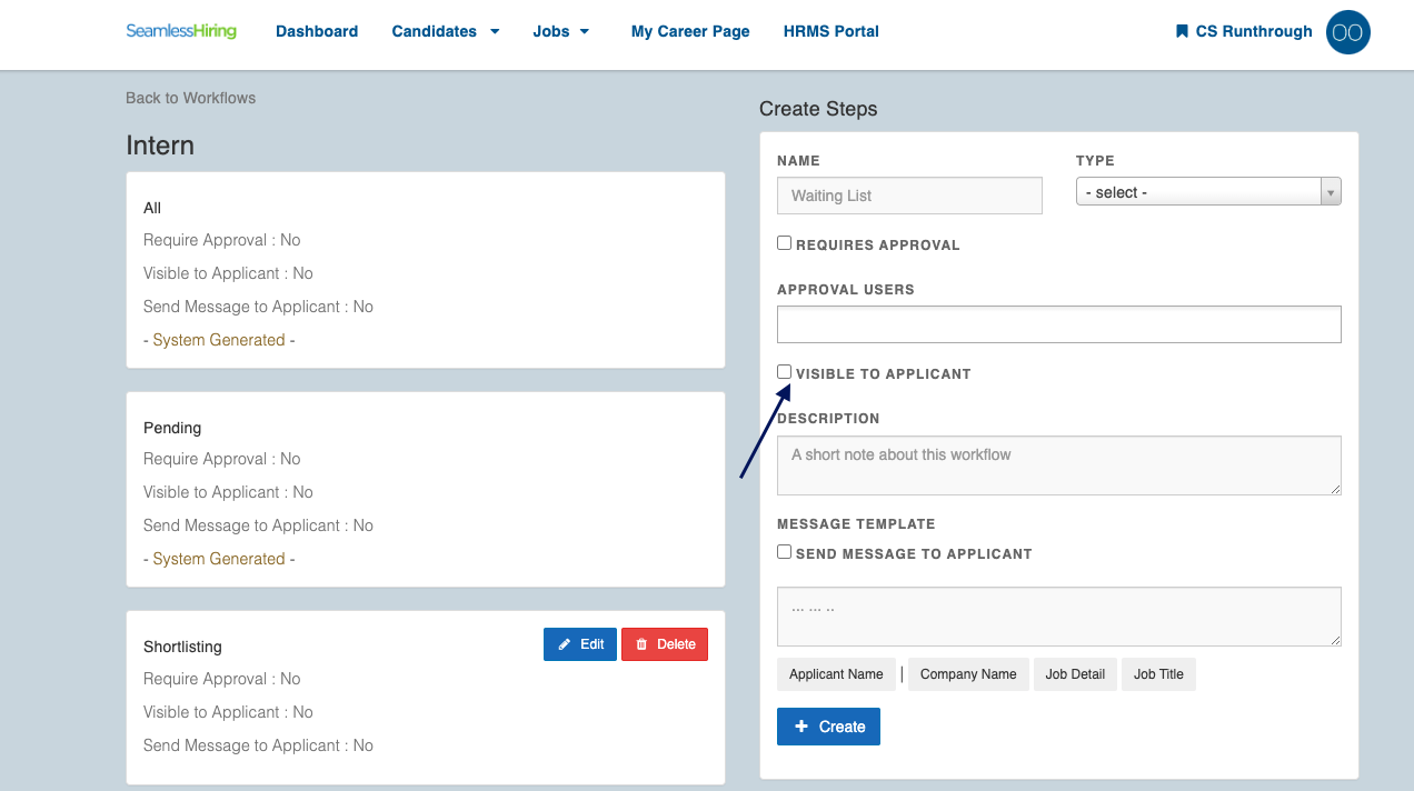 How to Make a Recruitment Workflow Step Visible/Invisible to Candidates