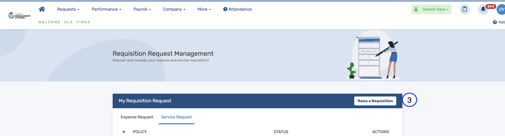 How to request service requisition as an employee