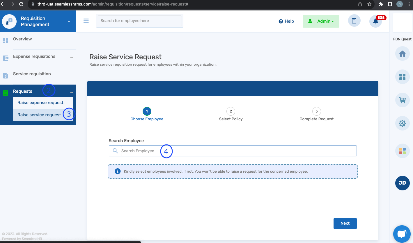 How An Admin Can Raise A Service Requisition For An Employee