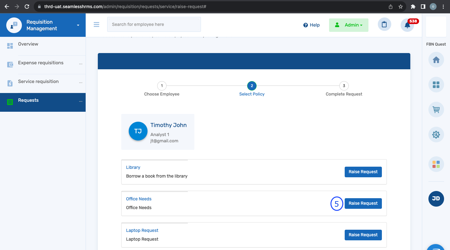 How An Admin Can Raise A Service Requisition For An Employee