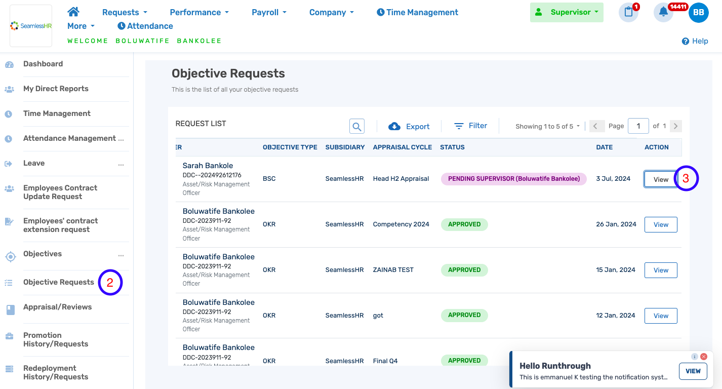How To Approve Subordinate's Objective Request As A Supervisor