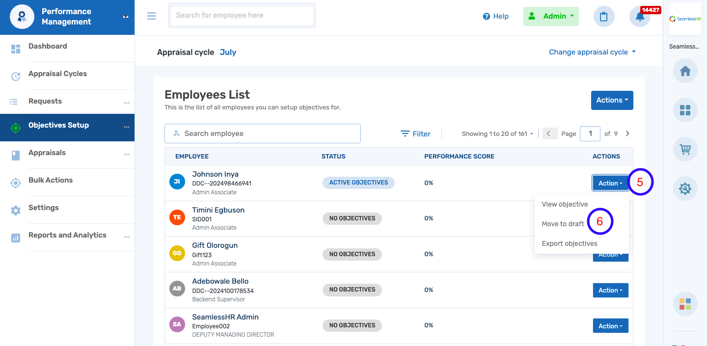 How To Delete An Employee's Objectives As An Admin