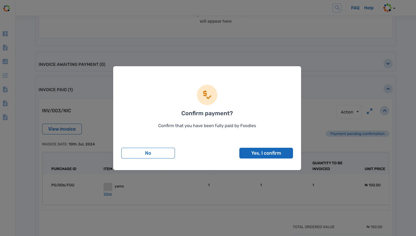 How to confirm payment as a vendor
