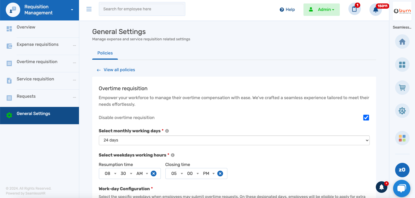 How To Create Overtime Requisition Settings.