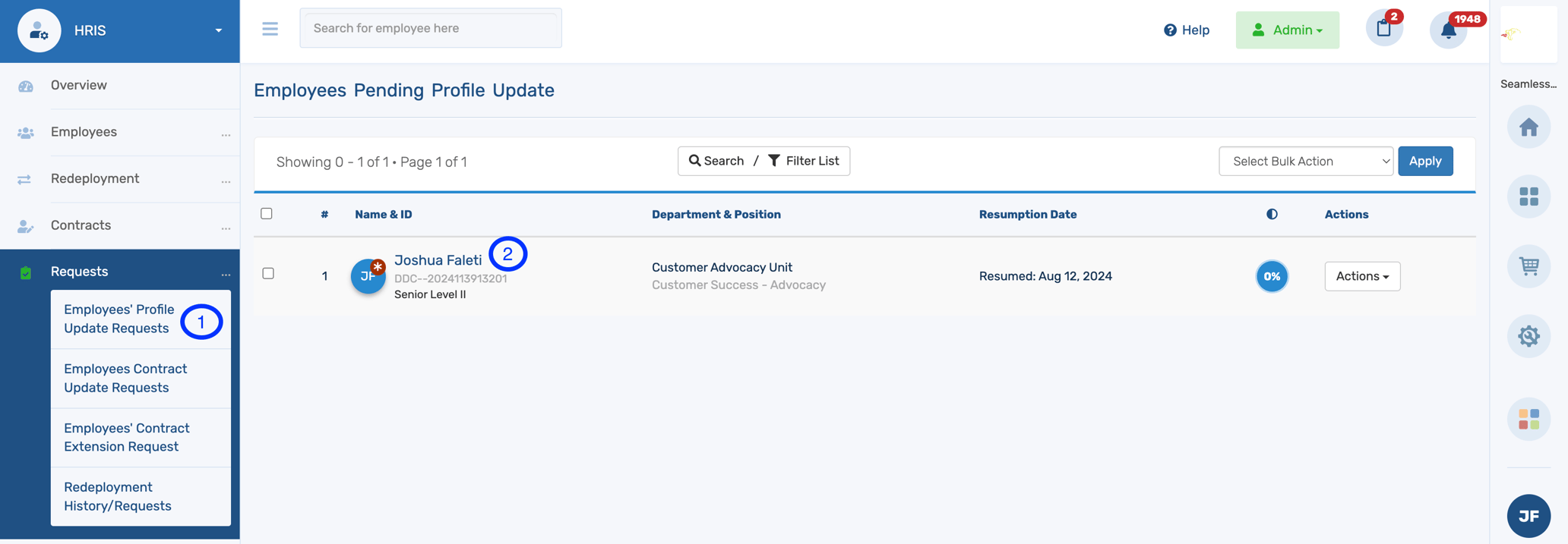 Employee Profile Update Request