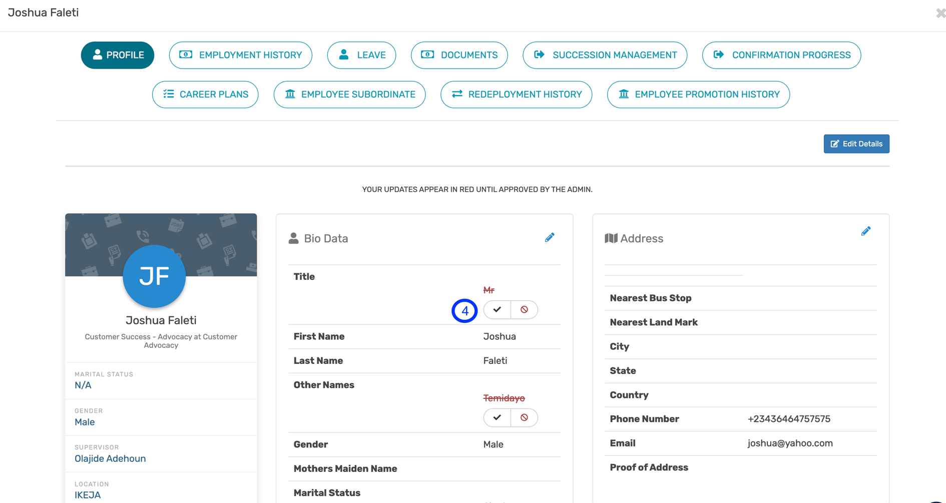Employee Profile Update Request