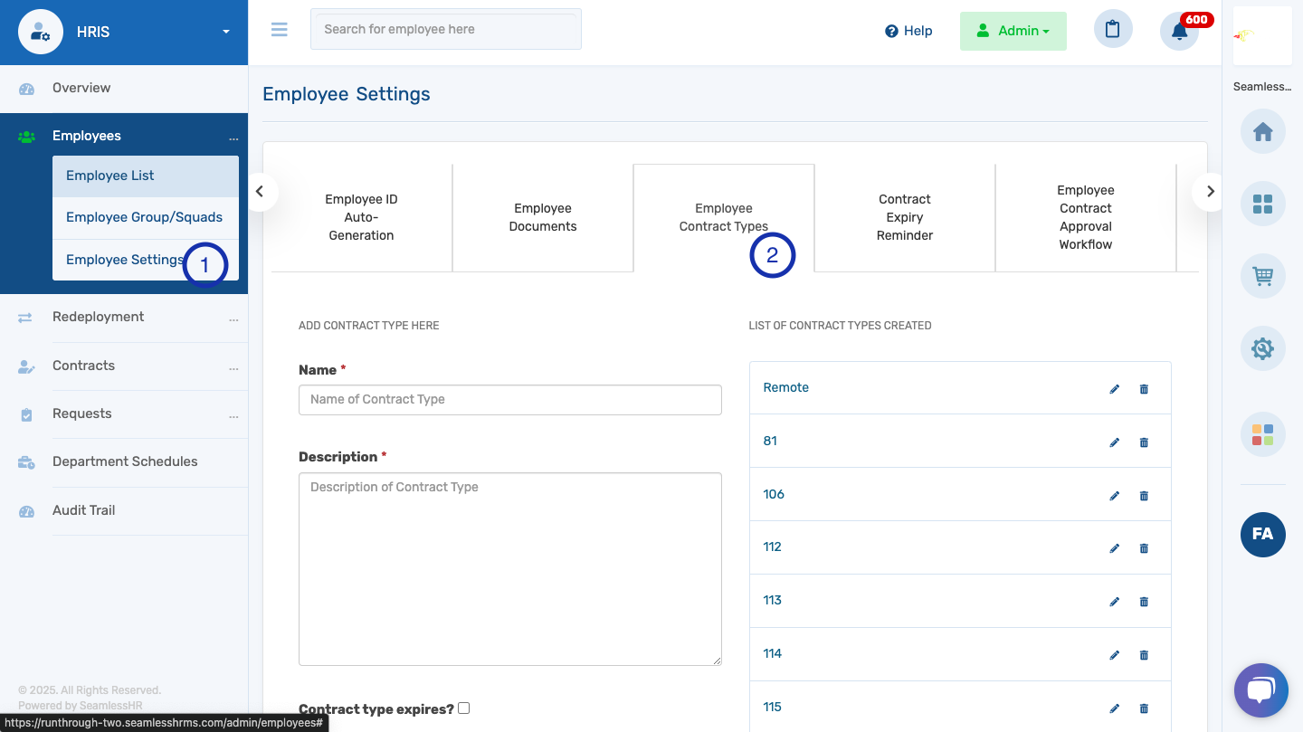 Employee Setting - Contract Types