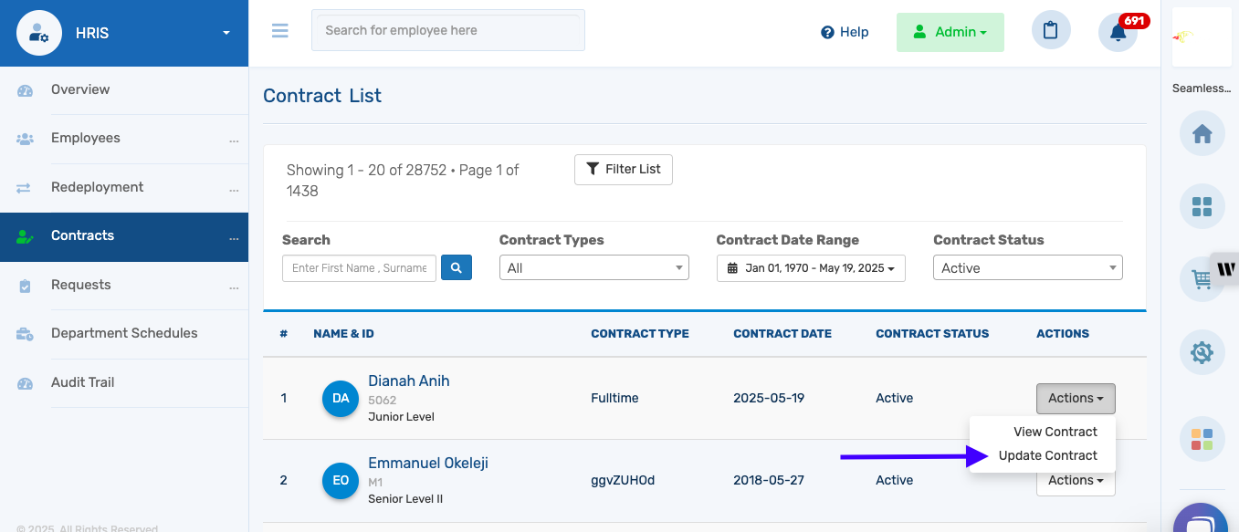How to update Contract under contract Listing