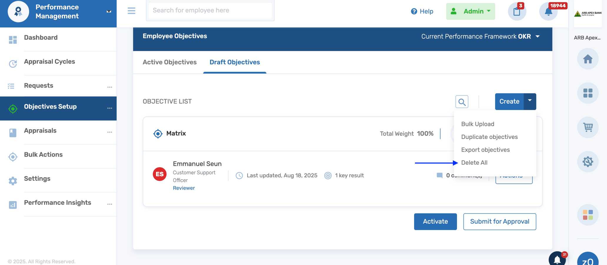 How To Delete An Employee's Objectives As An Admin