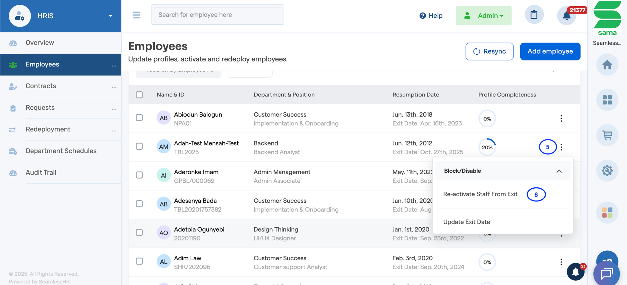 How to re-activate exited employees
