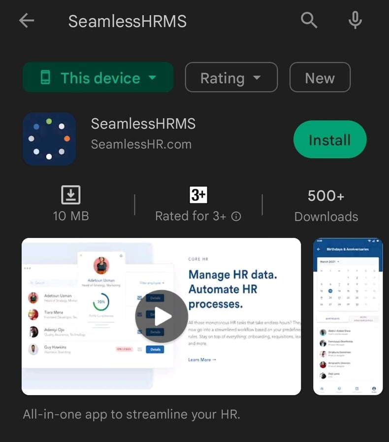 SeamlessHRMS Mobile App Sign-Up Guide