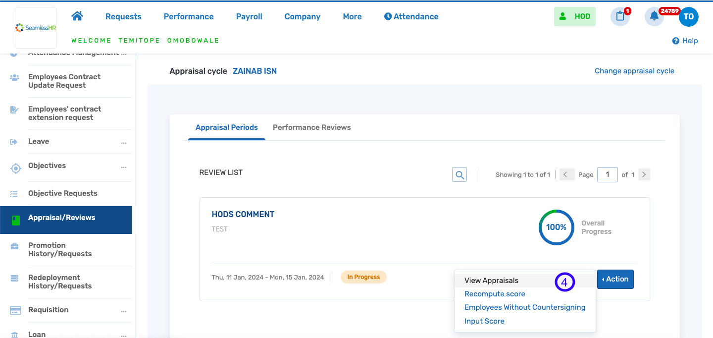 How HODs can Comment on Subordinates' Appraisal